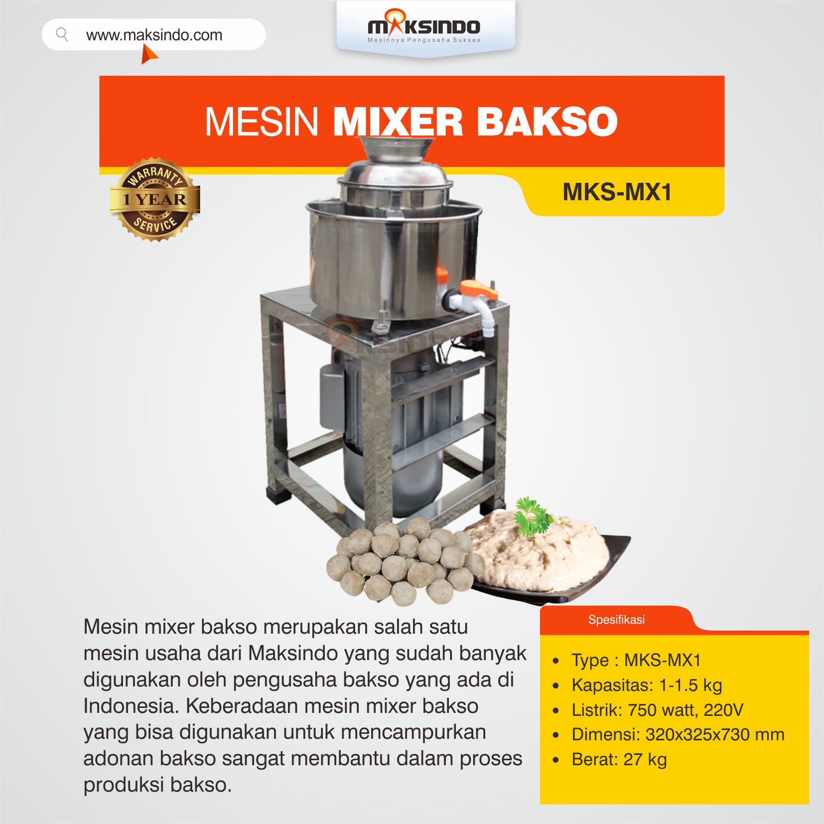 Mesin Mixer Bakso MKS-MX1 Toko Mesin Maksindo