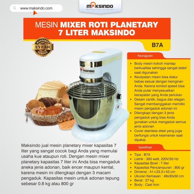 Mesin Mixer Roti Planetary 7 Liter - Maksindo B7A - Toko Mesin Maksindo