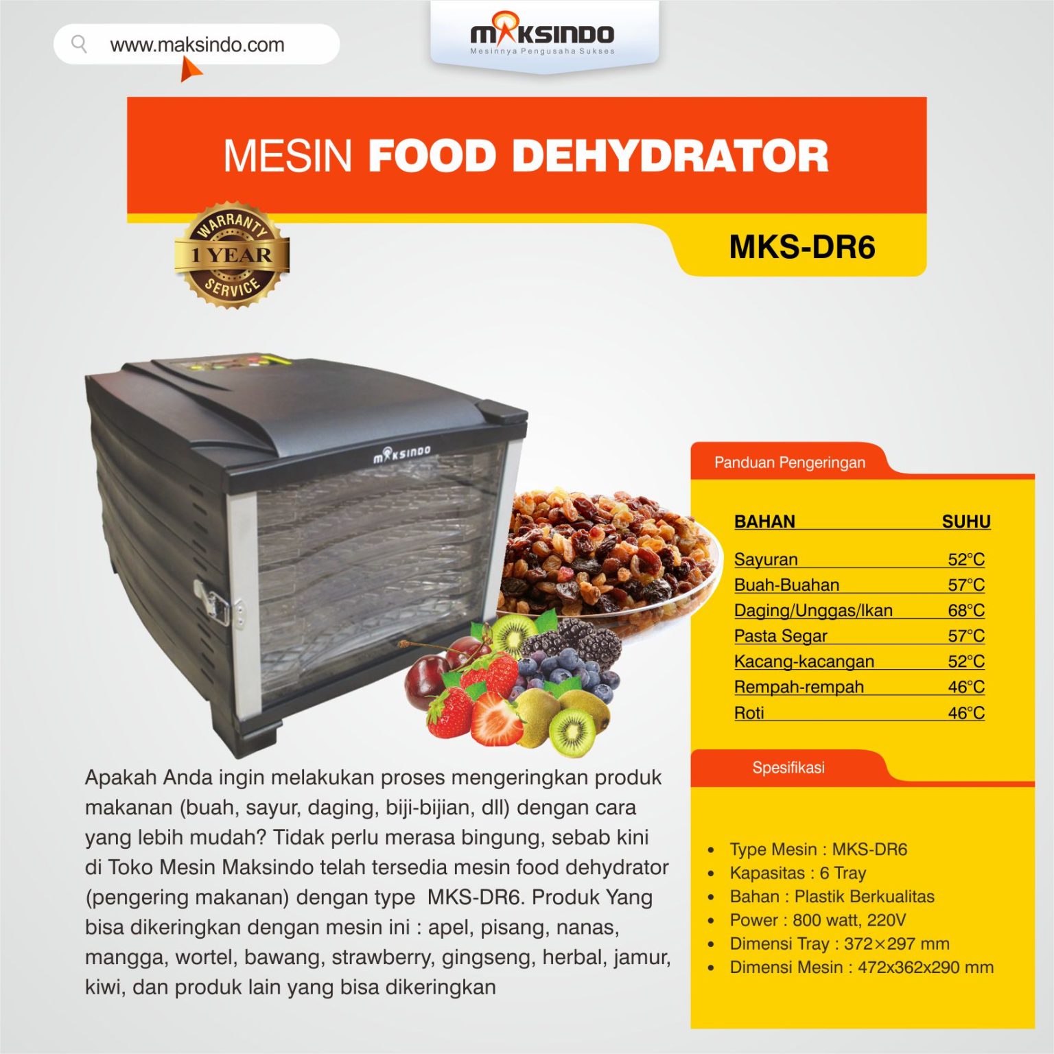 Daftar Harga Mesin Food Dehydrator Pengering Makanan Maksindo