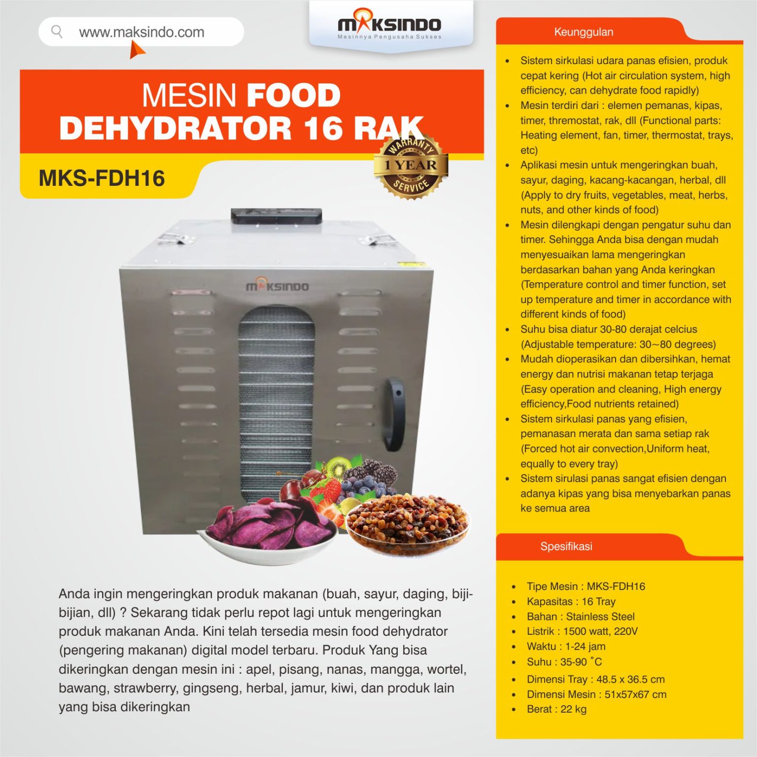 Daftar Harga Mesin Food Dehydrator Pengering Makanan Maksindo