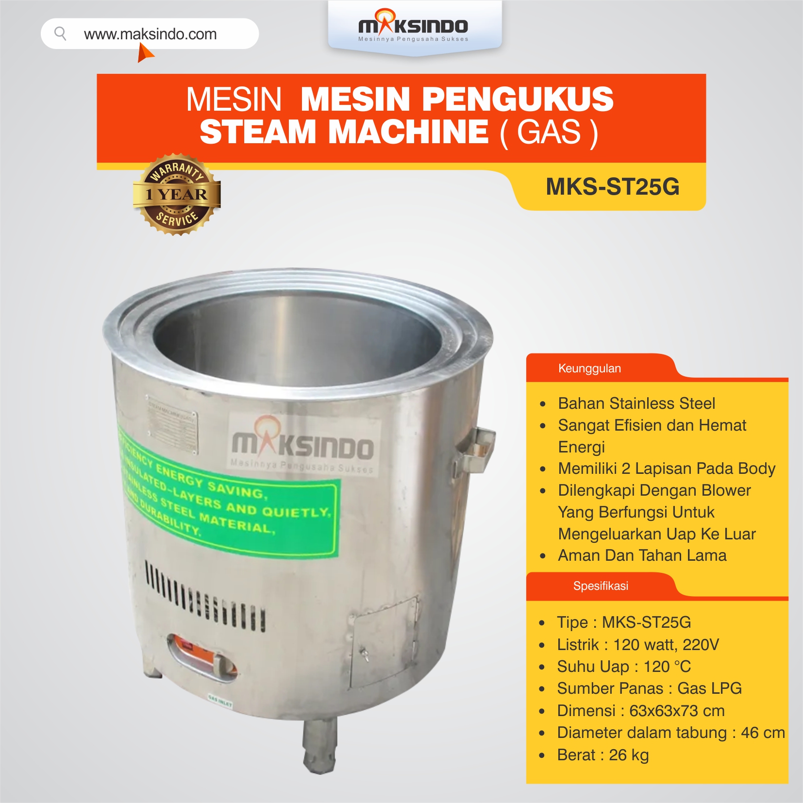 Mesin Pengukus – Steam Machine(Gas) MKS-ST25G - Toko Mesin Maksindo