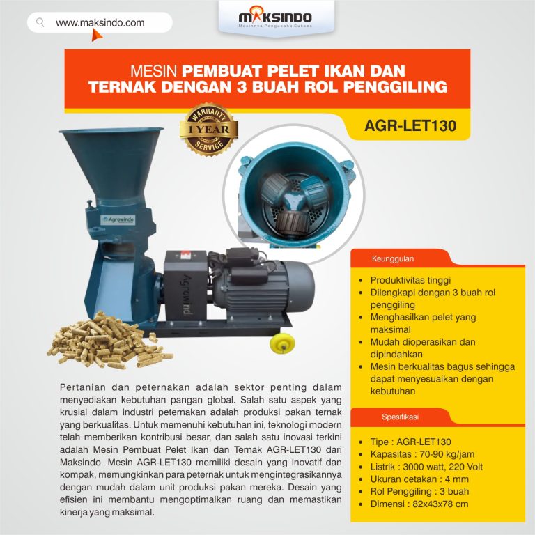 Mesin Pembuat Pelet Ikan dan Ternak Dengan 3 Buah Rol Penggiling (AGR ...
