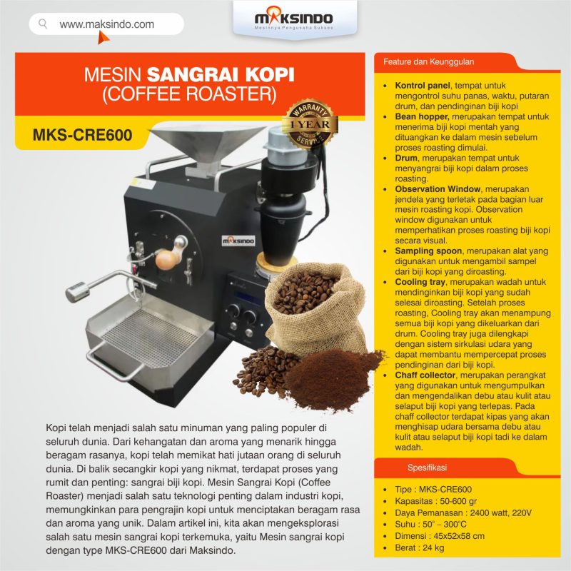Mesin Sangrai Kopi (Coffee Roaster) MKS-CRE600 - Toko Mesin Maksindo