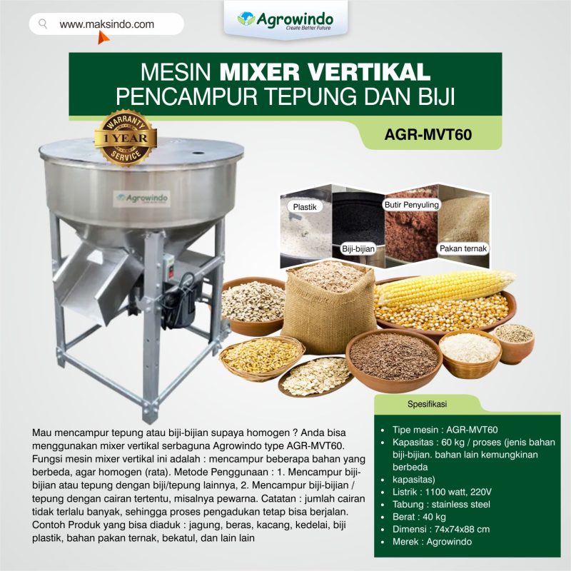 Mesin Mixer Vertikal Pencampur Tepung dan Biji AGR-MVT60 - Toko Mesin ...