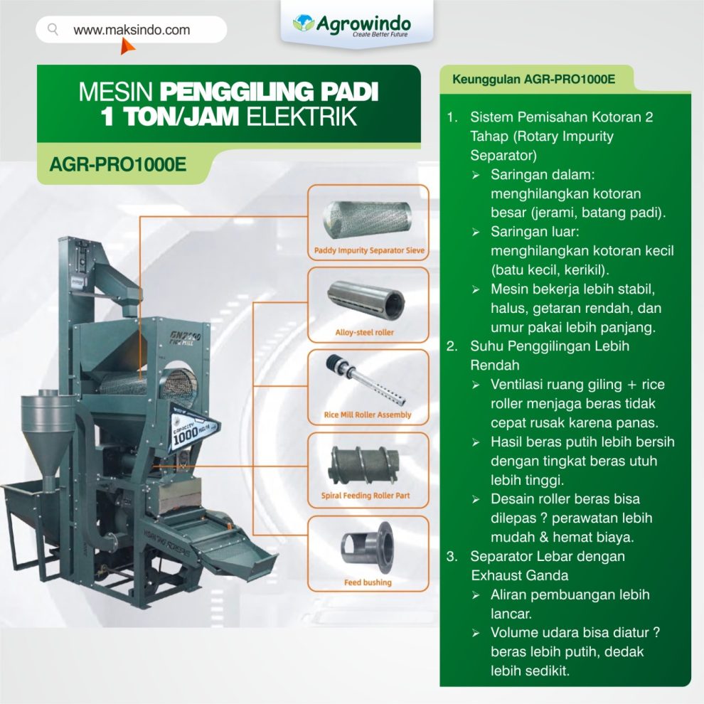 Mesin Penggiling Padi (Rice Mill) 1 ton/jam Agrowindo AGR-PRO1000E ...